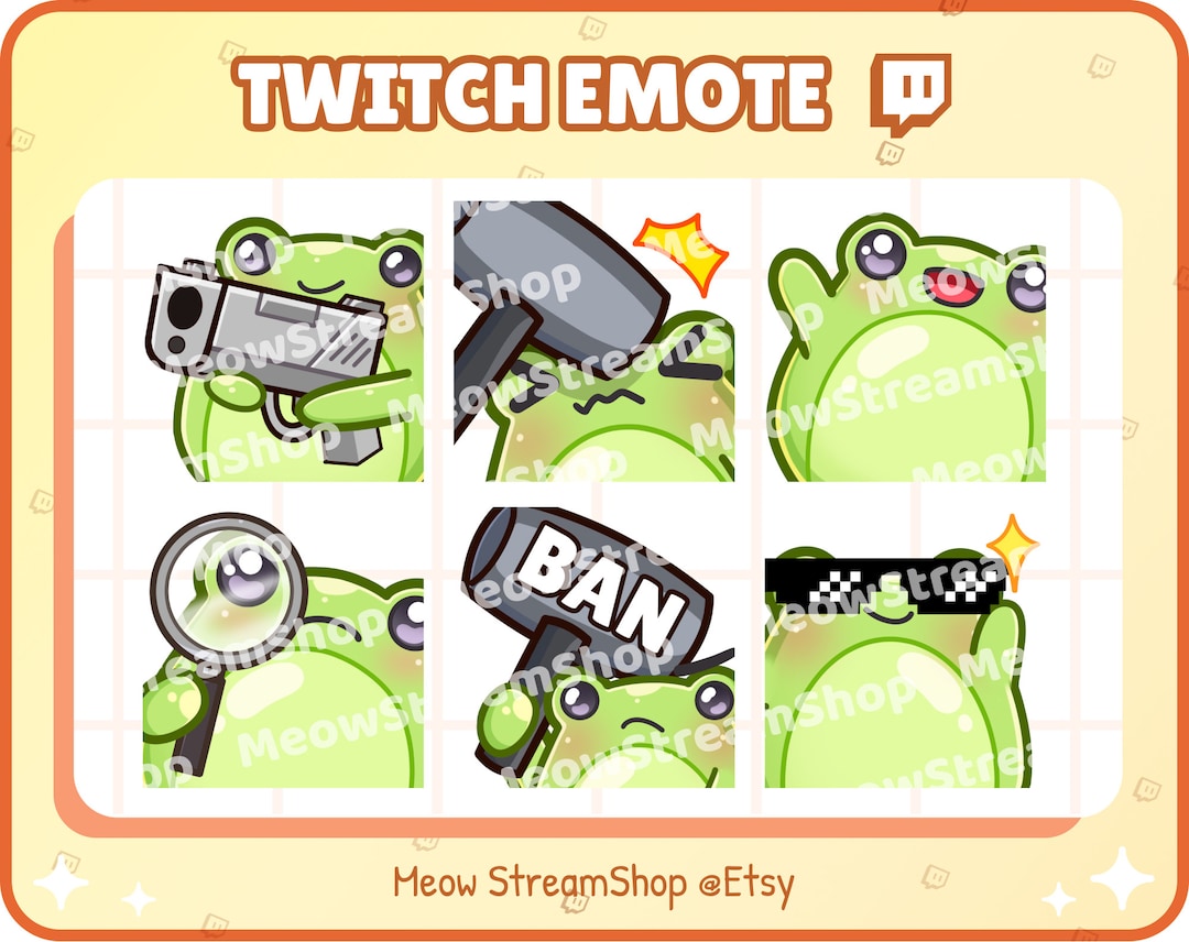 Twitch Emote / Cute Frog Emotes Pack #3 (gun, Bonk Bonked, Hi Wave ...