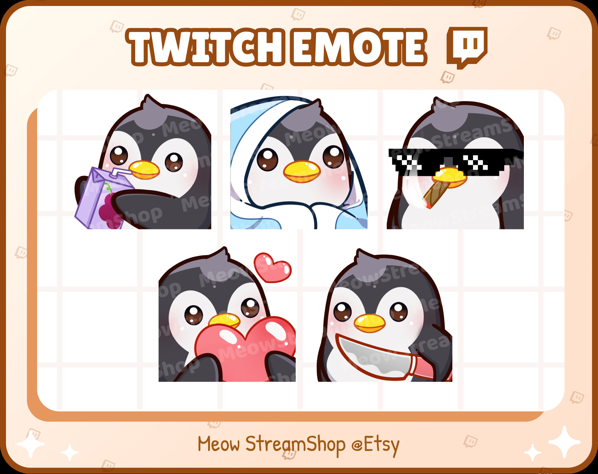 Twitch Emote / Cute Penguin Emoji Pack Sip Cozy Cool | Etsy