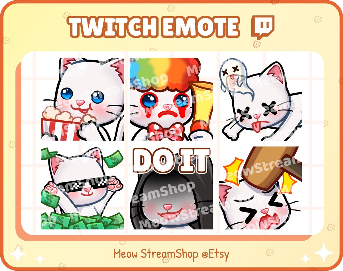 Twitch Emote / Cute White Cat Emotes Pack 3 popcorn Clown - Etsy