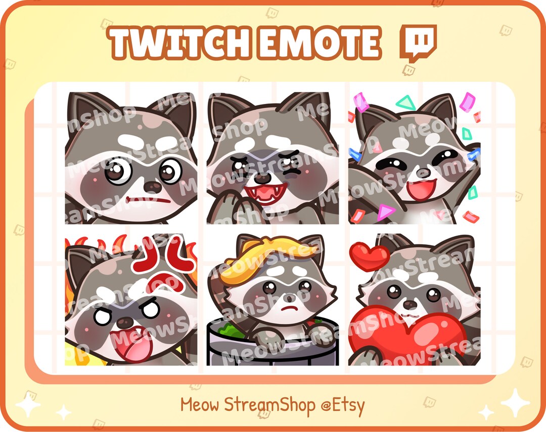 Twitch Emote / Cute Raccoon Emotes Pack 1 awkward, Evil, Hype, Angry ...
