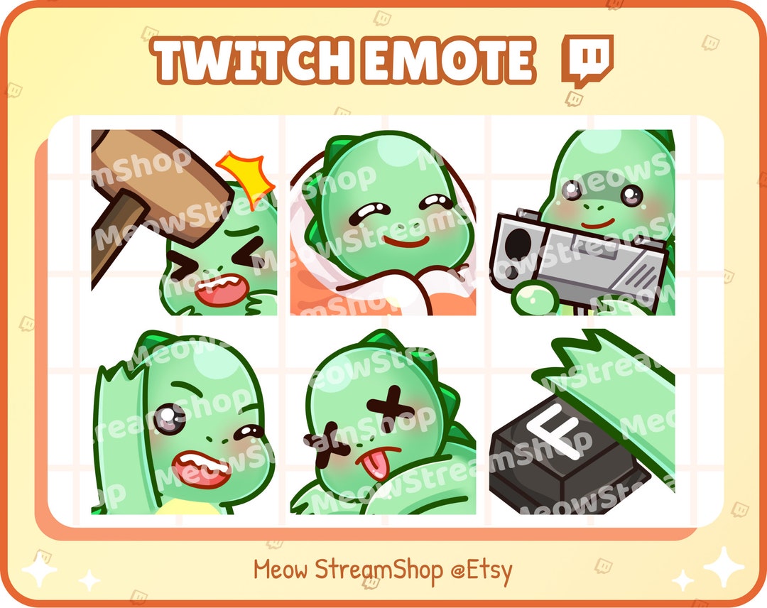 Twitch Emote / Cute Dino Emotes Pack #2 (bonk, Cozy, Gun, Waving, Rip ...