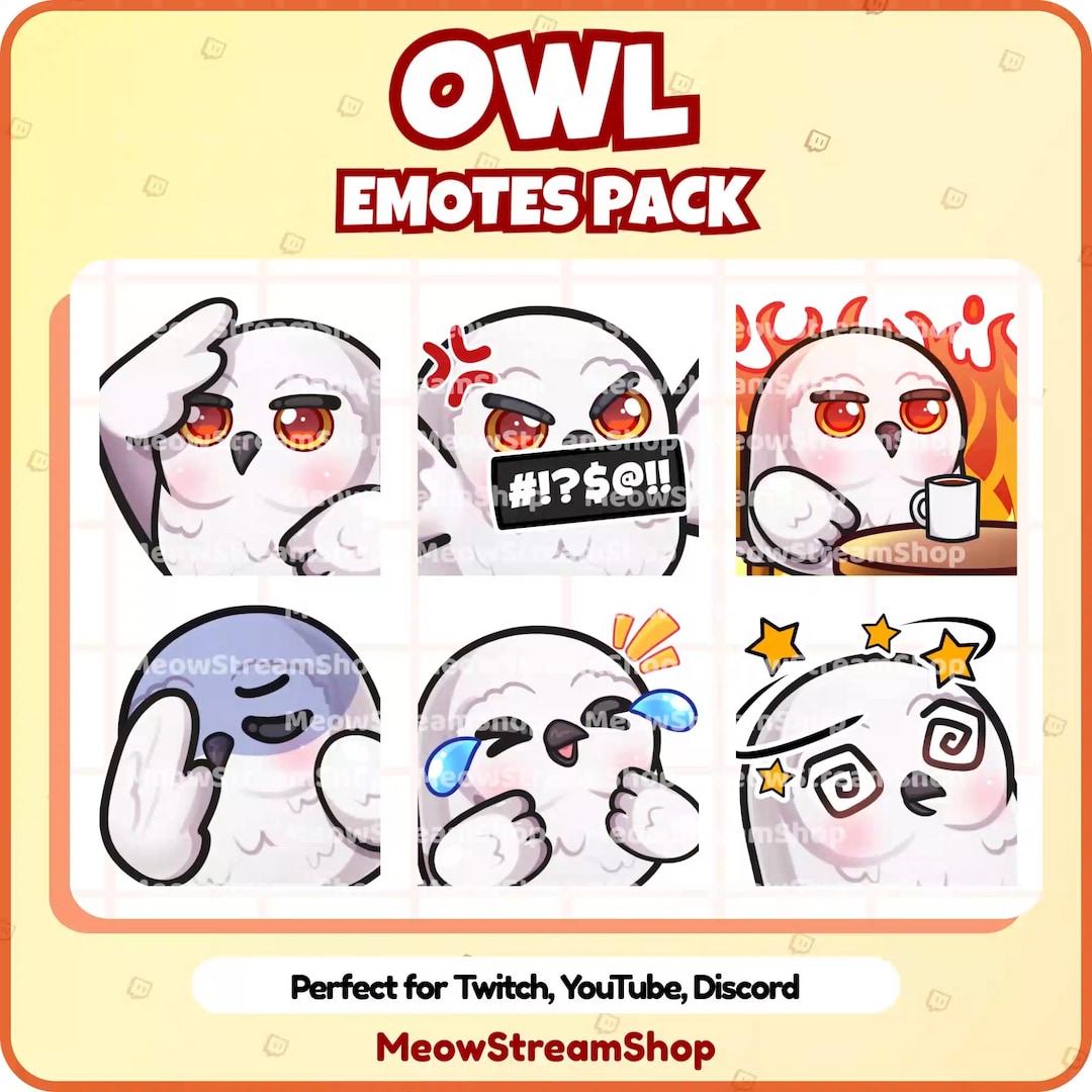 Twitch Emote / Cute Owl Emotes Pack #3 (salute, Cursing, This is Fine ...