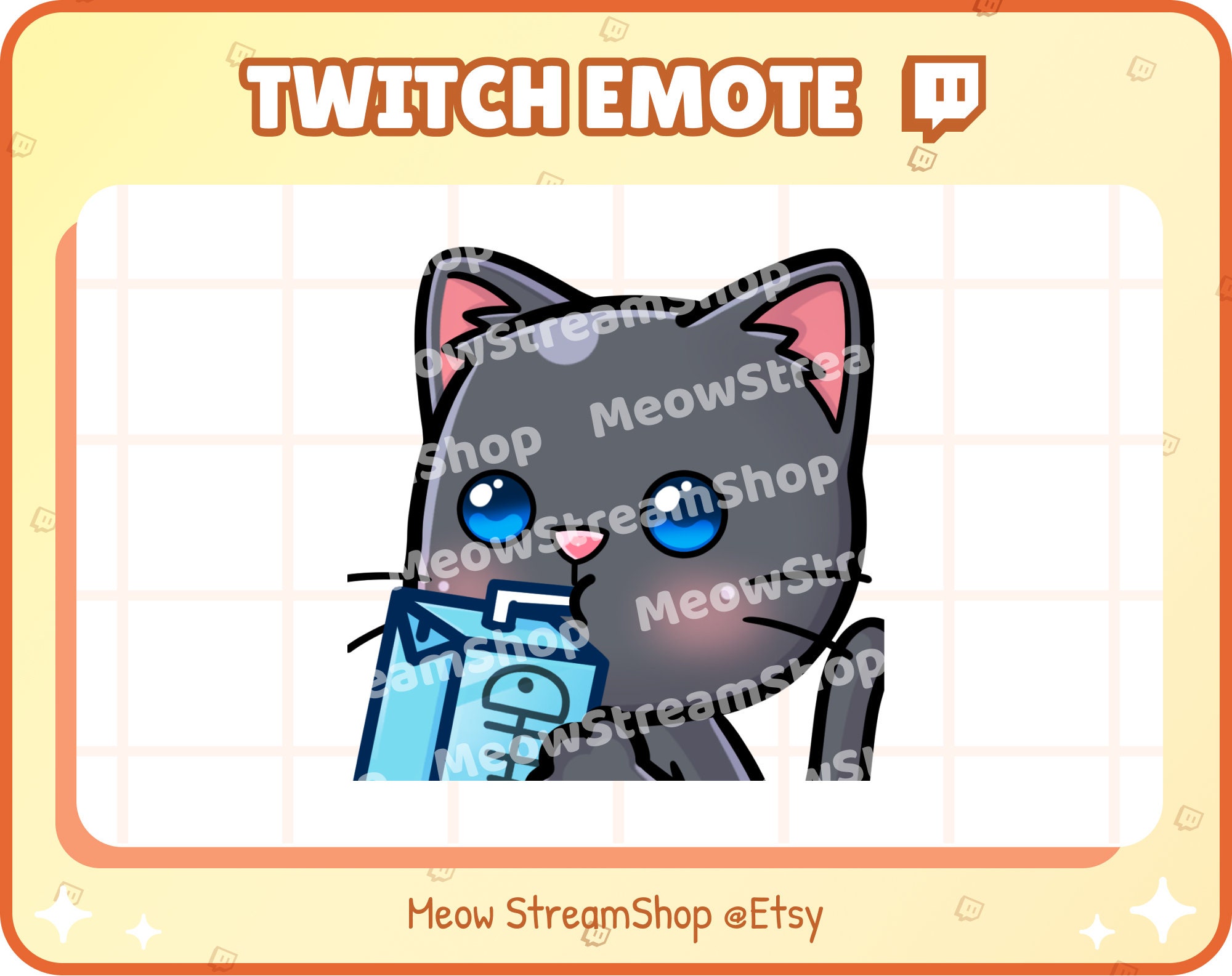 Twitch Emote / Cute Black Cat Sip, Sipping Tea, Drink, Drink Juice ...
