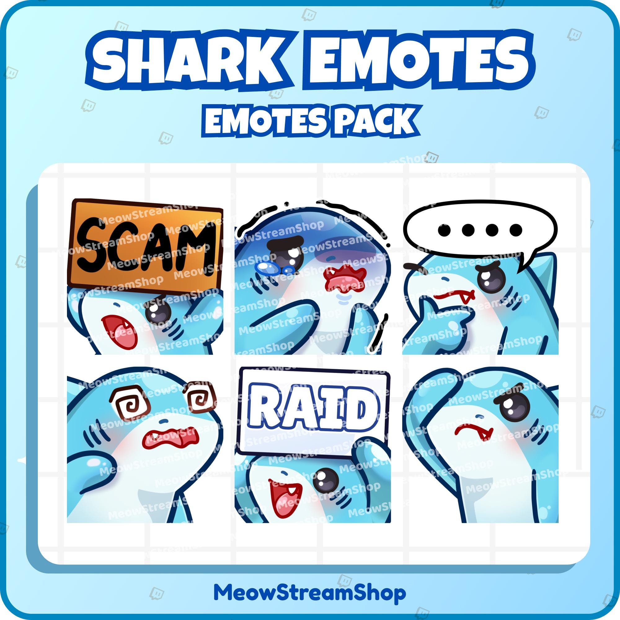 Twitch Emote / Cute Shark Emotes Pack #8 (scam, Sad, Think, Confused ...