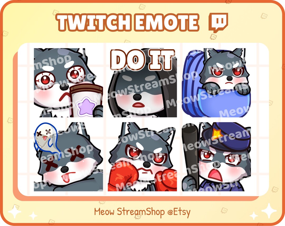Twitch Emote / Cute Grey Wold Emotes Pack #3 (coffee, Do It, Carry, Rip ...