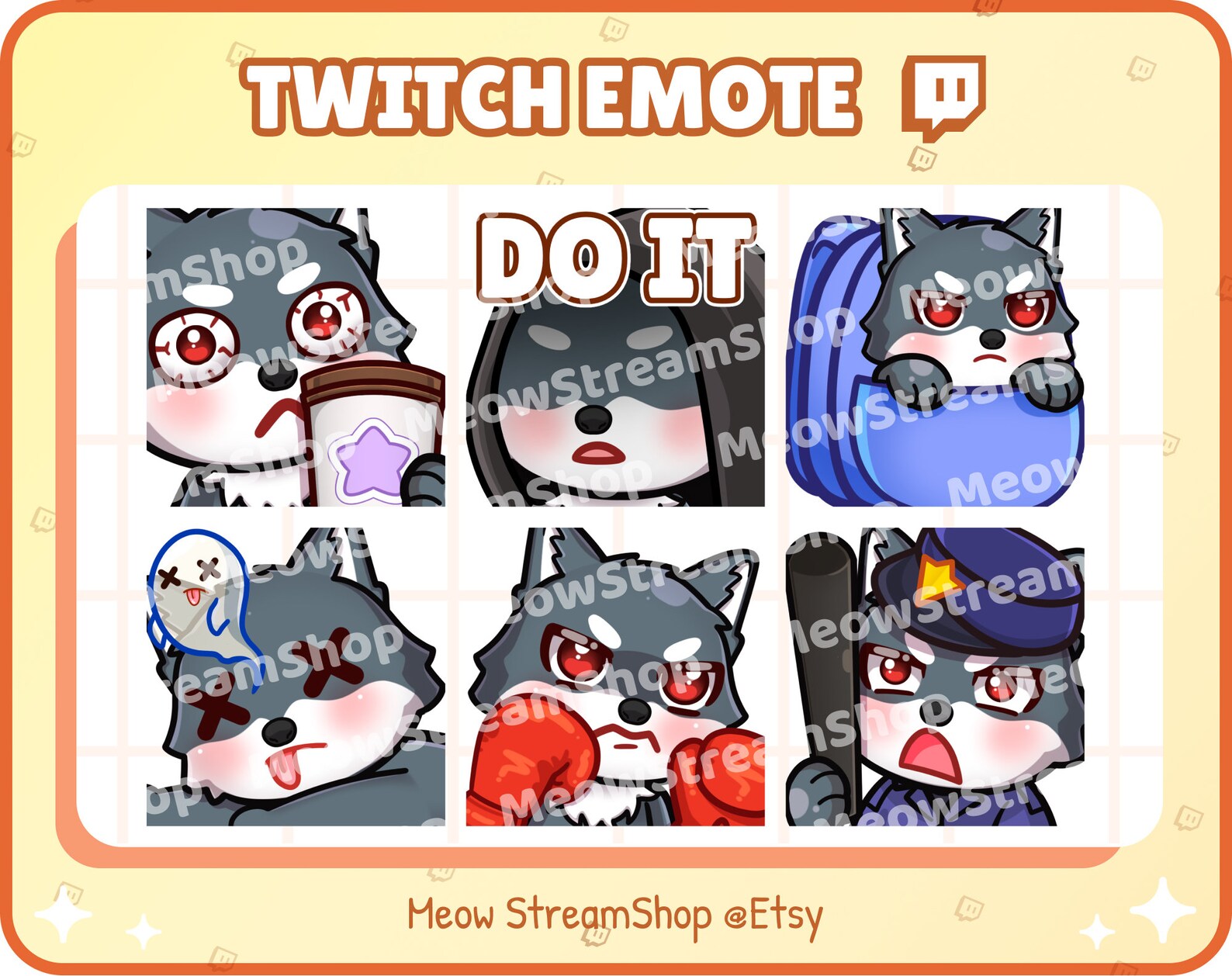 Twitch Emote / Cute Grey Wold Emotes Pack 3 coffee Do It - Etsy