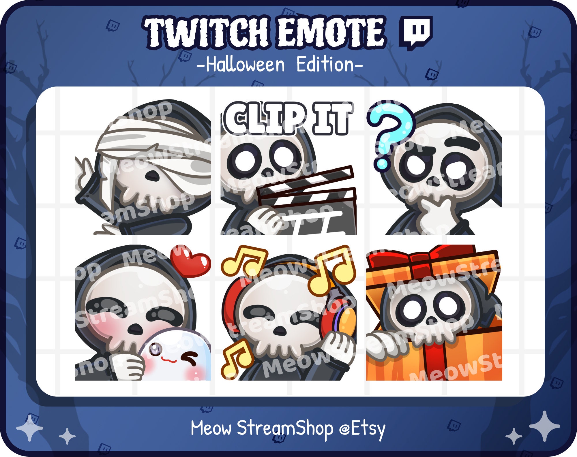 Twitch Emote / Cute Grim Reaper Emotes Pack #5 (blind Fold, Clip It ...