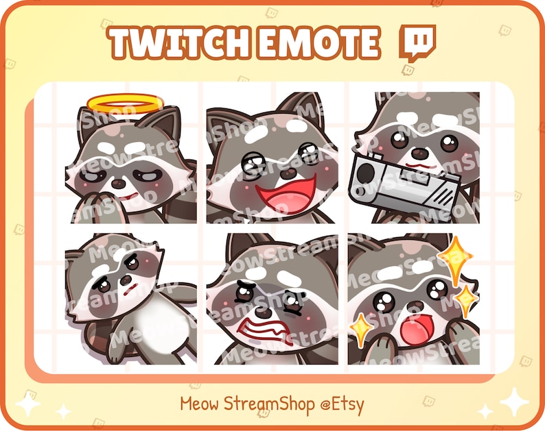 Twitch Emote / Lindo mapache emotes pack 3 reza alto - Etsy México