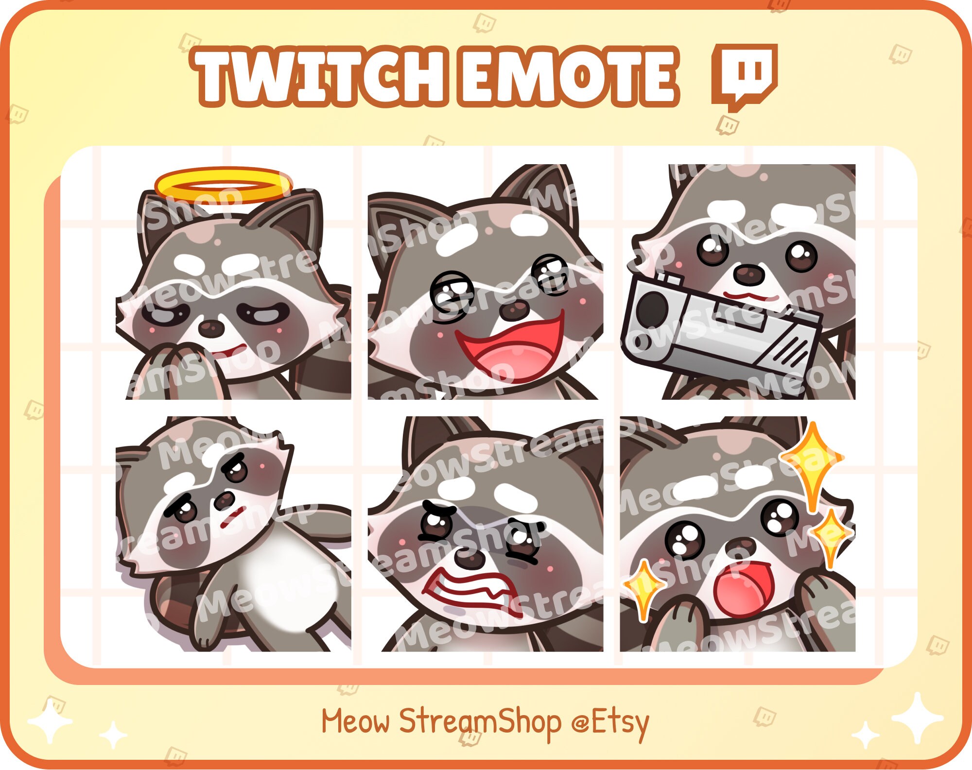 Twitch Emote / Lindo mapache emotes pack 3 reza alto - Etsy México