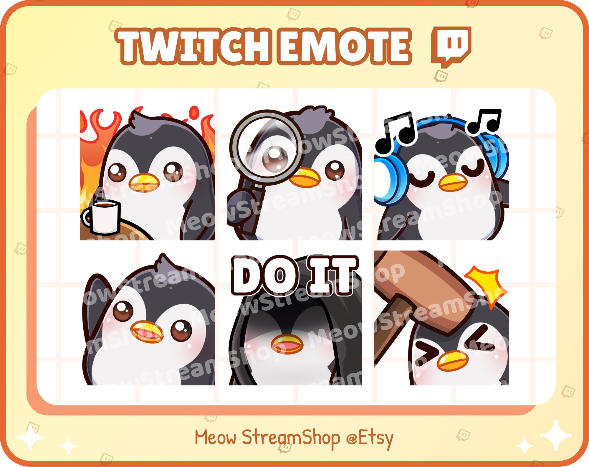 Twitch Emote / Cute Penguin Emoji Pack 4 (this is Fine, SUS, JAM, Hi ...