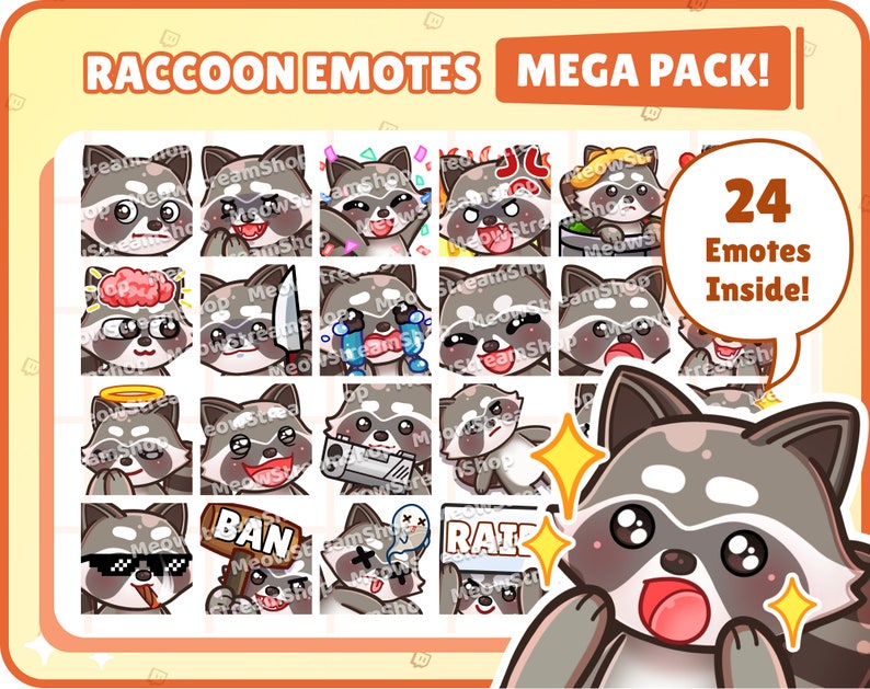 Twitch Emote / Cute Raccoon Mega Pack #1 Emotes (24 Emotes Ready to Use ...