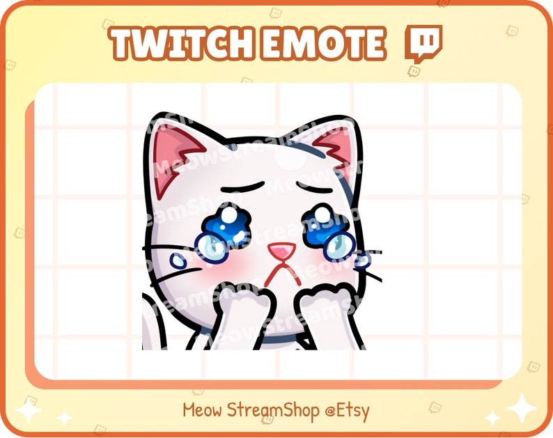 Twitch Emote / Cute White Cat Sad, Cry, Tears Emotes / Kawaii Kitten ...