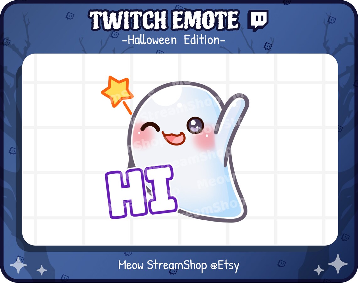 Twitch Emote / Cute Ghost Hi, Hello, Waving Emote / Kawaii Spooky Ghost ...