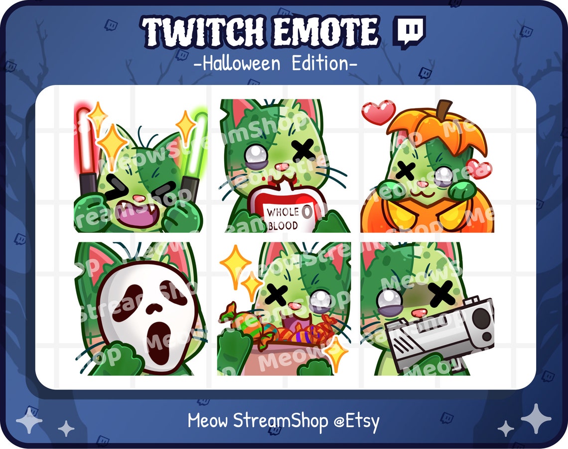 Twitch Emote / Cute Zombie Cat Emotes Pack #4 (hype, Sip, Lurk, Scream ...