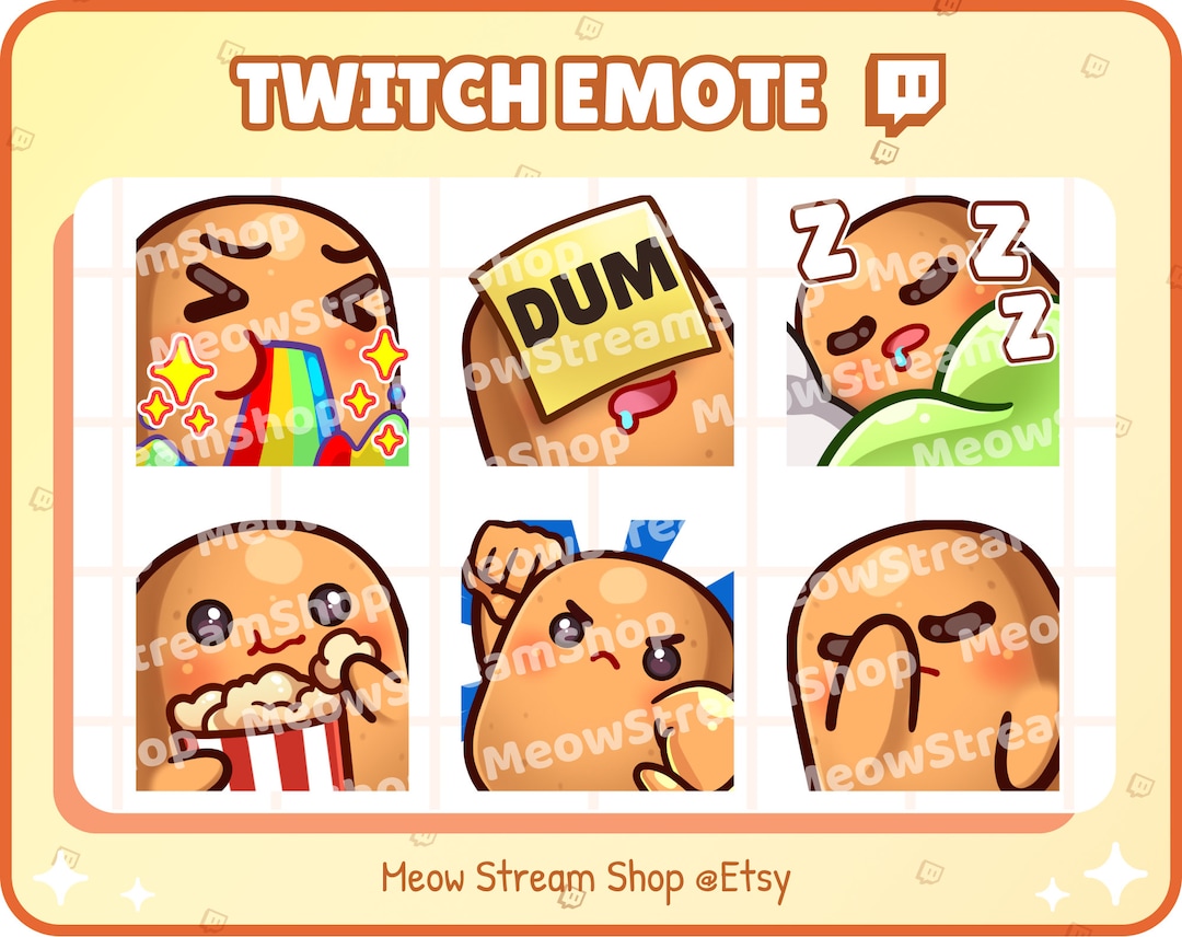 Twitch Emote / Cute Potato Emotes Pack #7 (puke, DUM, Sleep, Popcorn ...
