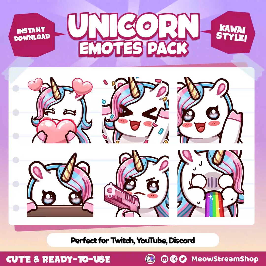 Twitch Emotes / Cute Rainbow Unicorn Emotes Pack 1 (heart, Hype, Hi ...