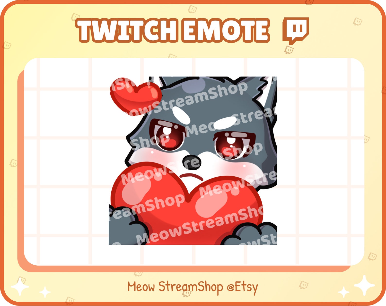 Twitch Emote / Cute Grey Wolf Heart, Love, Hug Emotes / Kawaii Grey ...