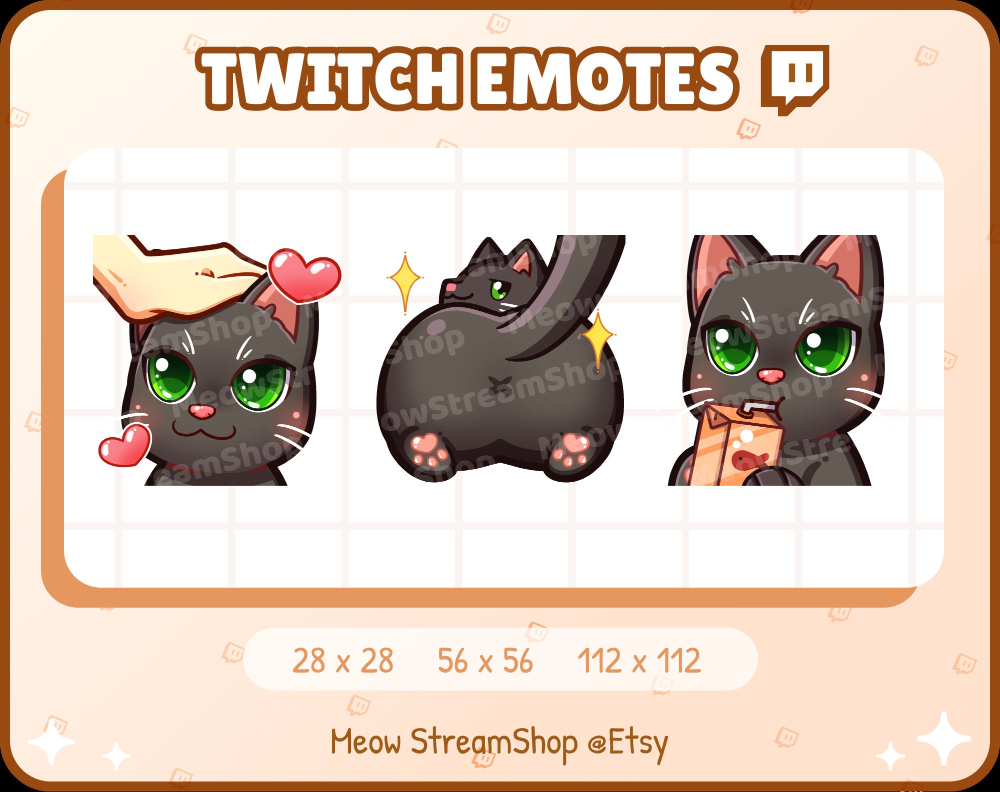 Twitch Emote / Cute Black Cat Emoji / Neko Pat, Booty, Sip Emoji for ...