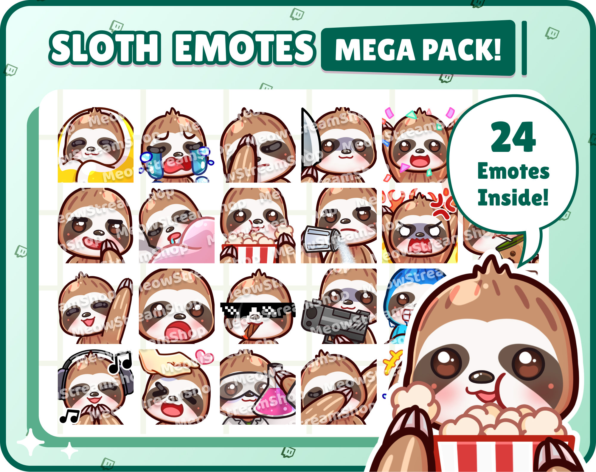 Twitch Emote / Cute Sloth Mega Pack #1 Emotes ( 24 Emotes Ready to Use ...