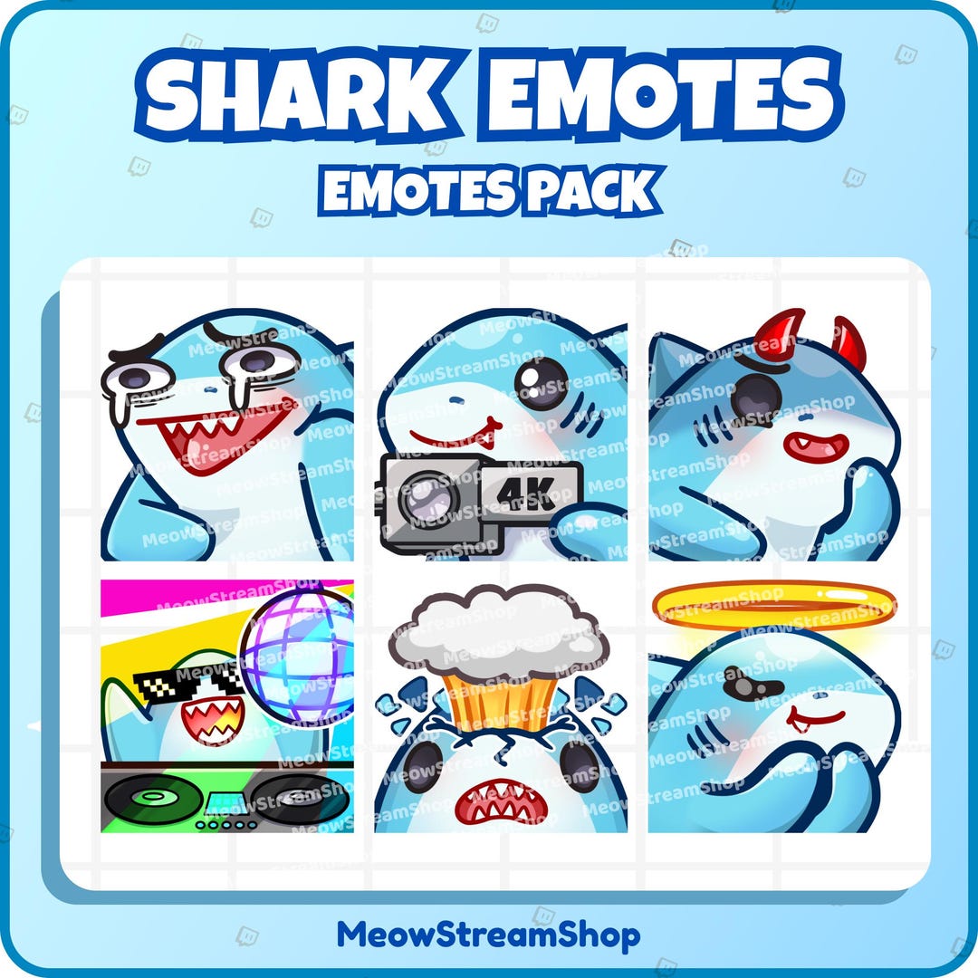 Twitch Emote / Cute Shark Emotes Pack #6 (wheeze, on Cam, Devil, Disco ...