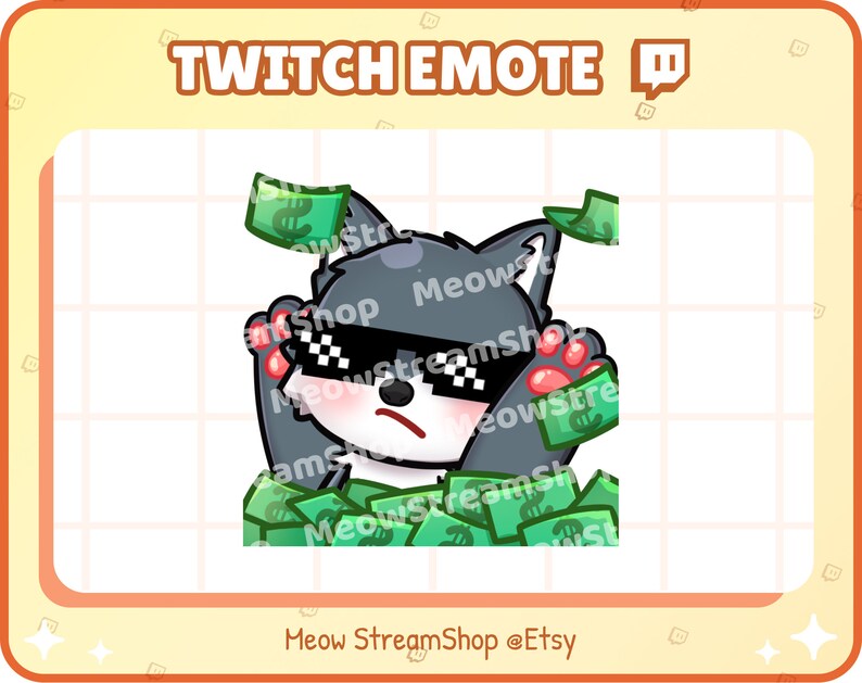 Twitch Emote / Cute Grey Wolf Money Rich Donate Win Emotes - Etsy