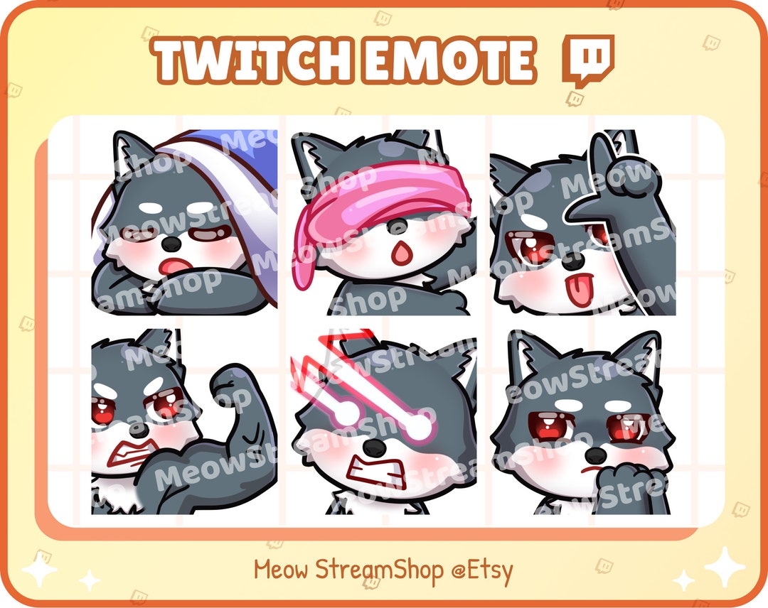Twitch Emote / Cute Grey Wold Emotes Pack #4 (sleep, Blind, L, Flex ...