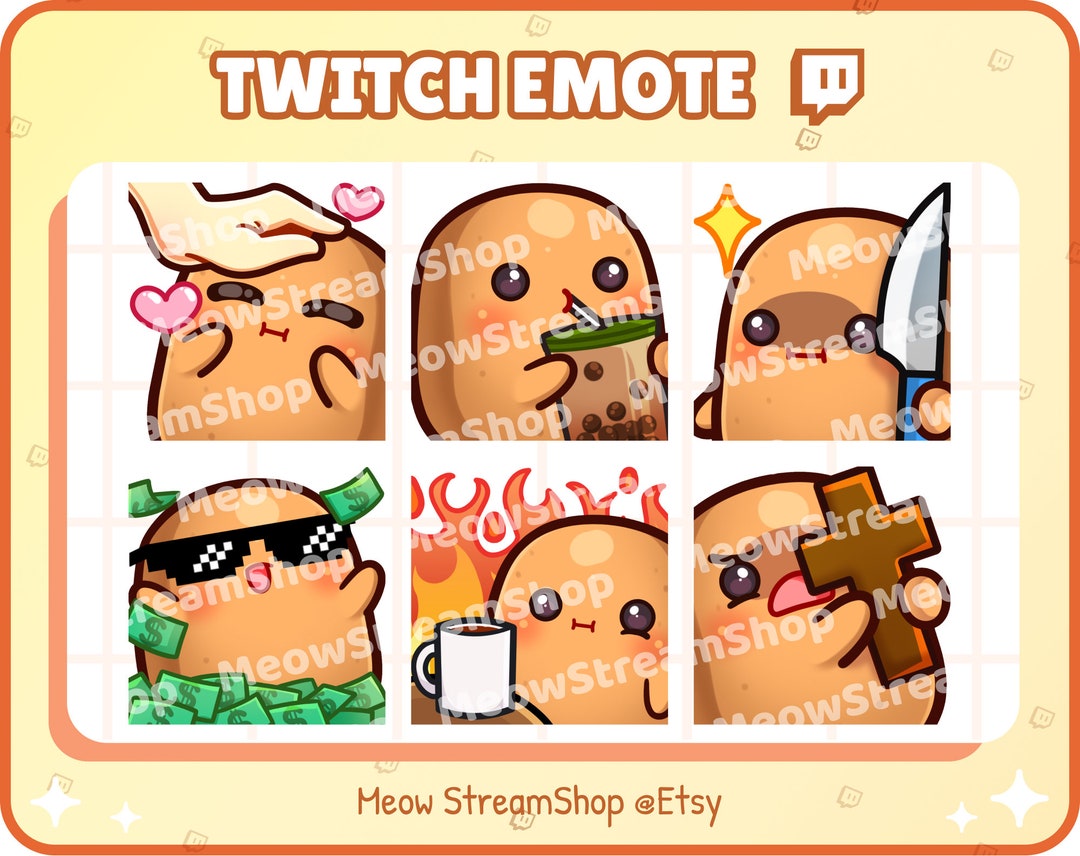 Twitch Emote Cute Potato Emotes Pack 2 Pat Sip Knife Money This