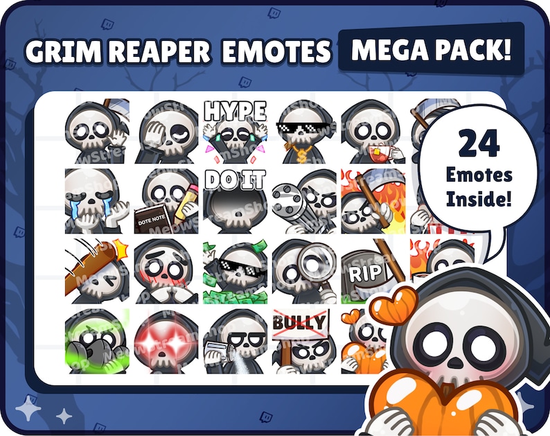 Twitch Emote / Cute Grim Reaper Mega Pack #1 Emotes ( 24 Emotes Ready ...