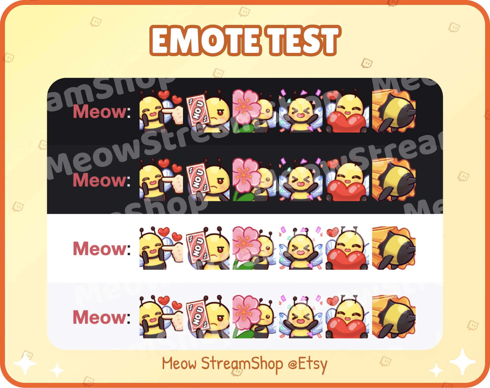 Twitch Emote / Cute Bee Emotes Pack #1 (poke, No U, Lurk, Hype, Heart ...
