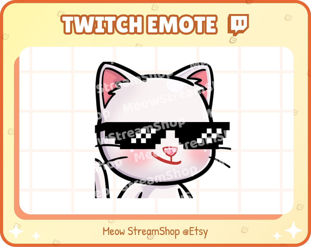 Twitch Emote / Cute White Cat Cool, GG, EZ, Smug Emote / Kawaii Cat ...