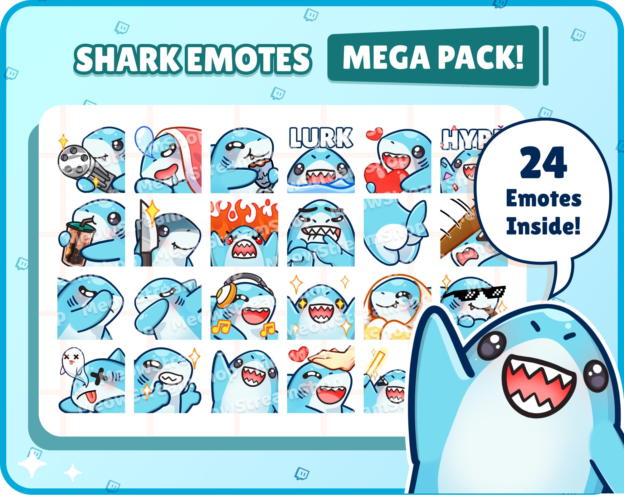 Twitch Emote / Cute Shark Mega Pack Emotes ( 24 Emotes Ready to Use ...