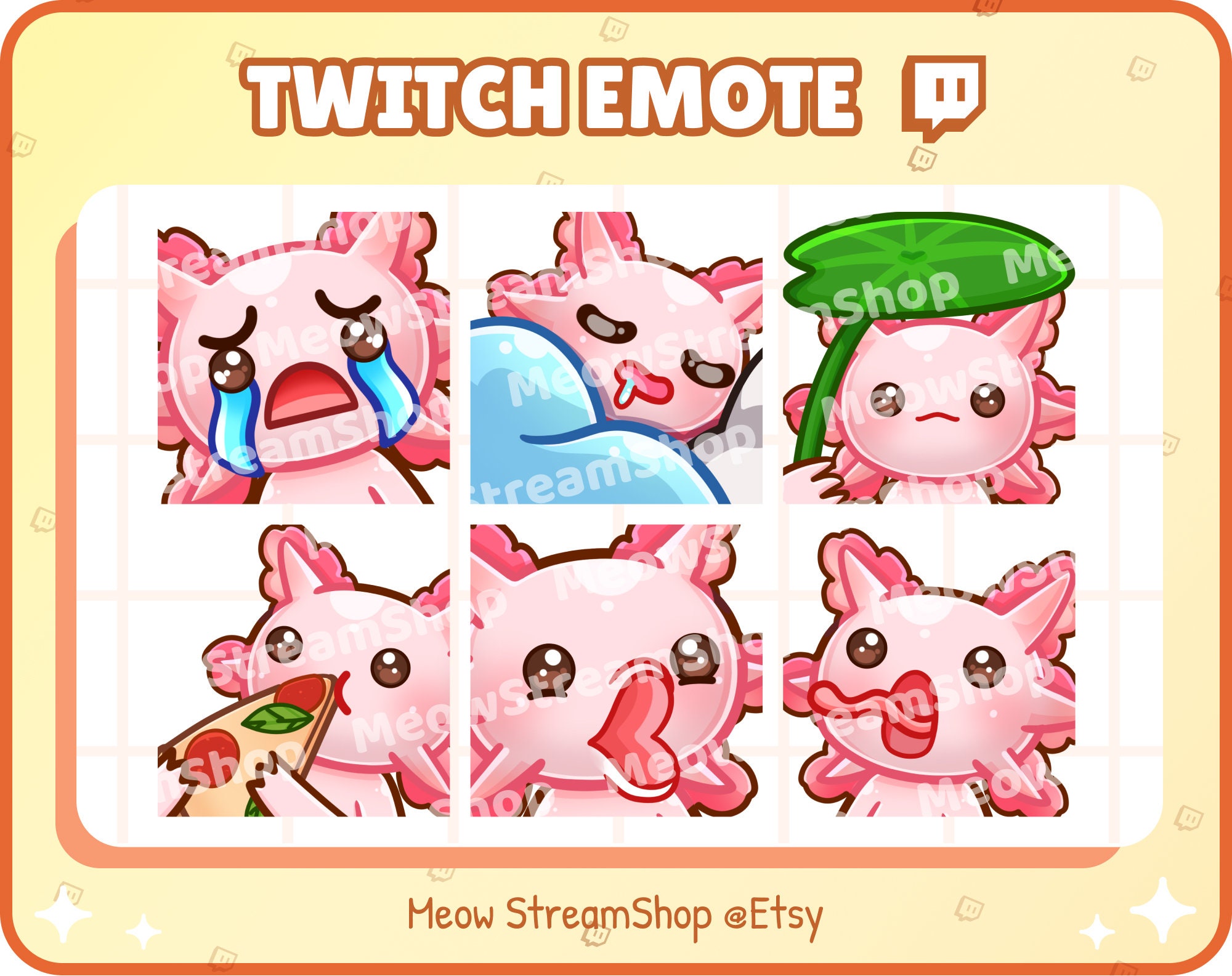 Twitch Emote / Lindo Axolotl Emotes Pack 7 llorar dormir - Etsy México