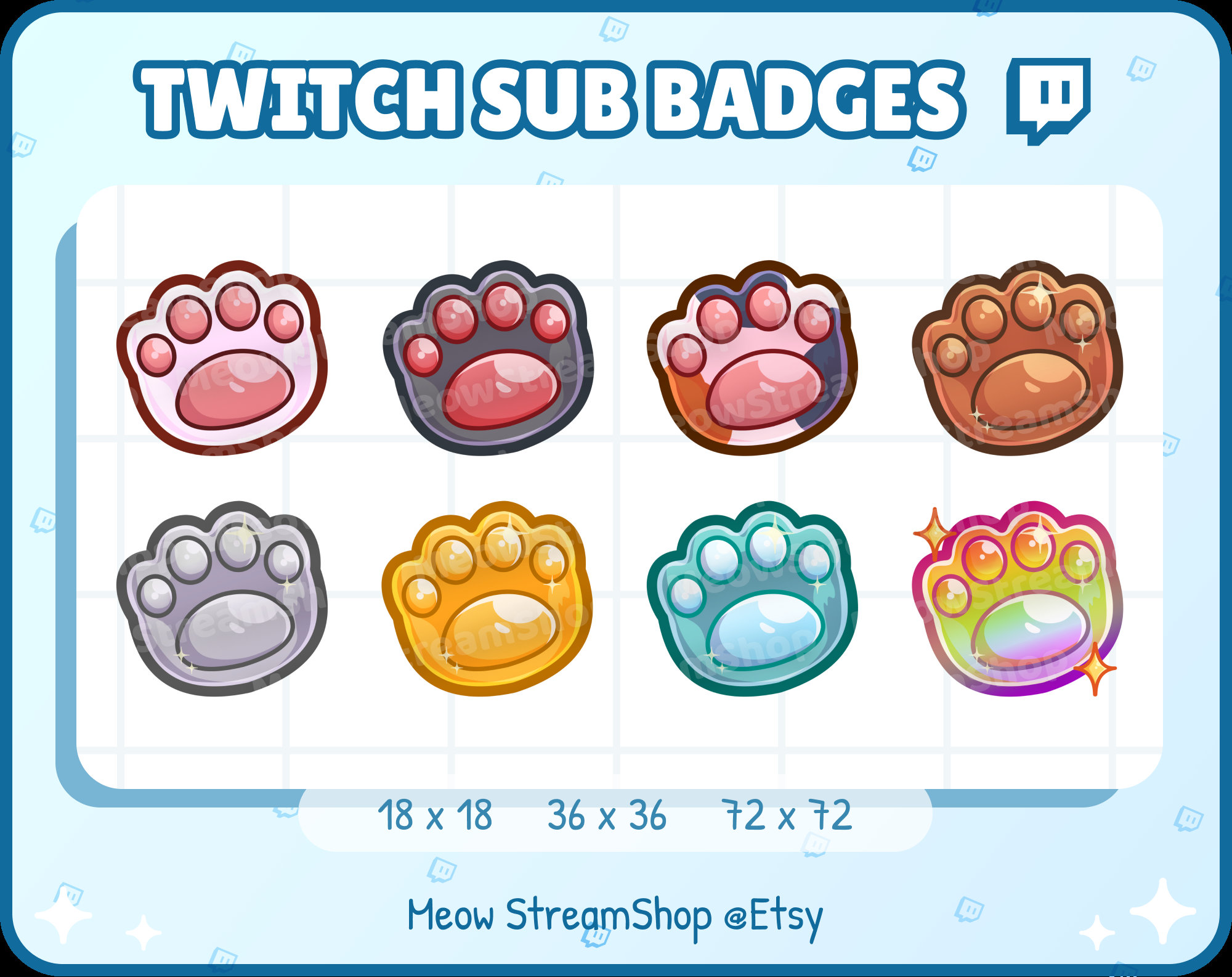 8x Twitch Sub Bit Badges Kawaii Cat Neko Paw Sub Badges - Etsy Canada