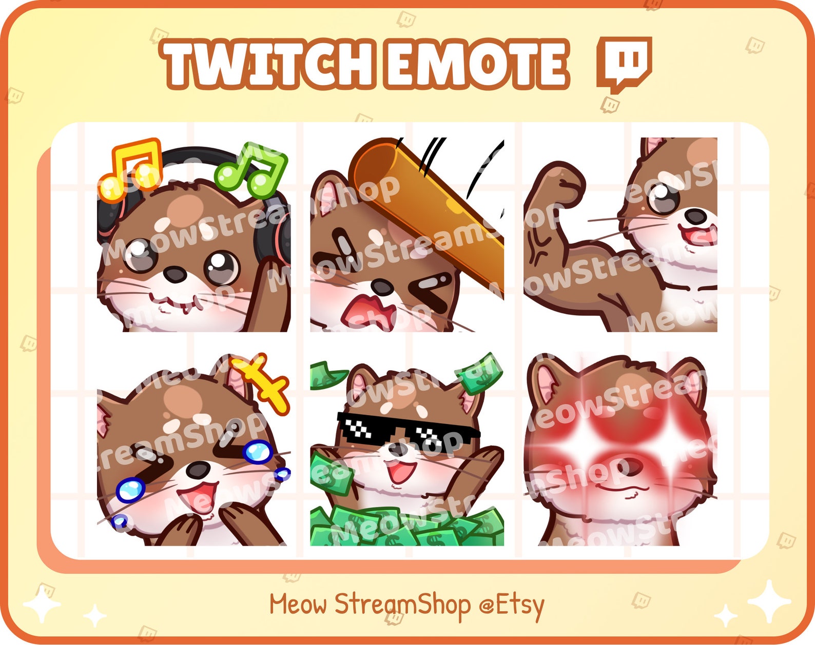 Twitch Emote / Cute Otter Emotes Pack #3 (jam, Bonk, Flex, Lol, Money ...