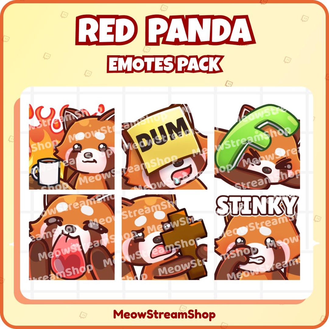 Red Panda Twitch Emote Pack #5 – 6 Cute Emotes (F, This is Fine, Dum ...