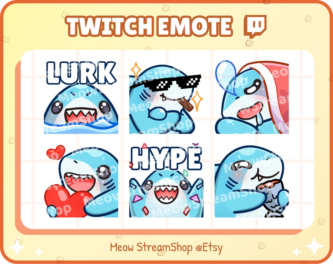 Twitch Emote / Cute Shark Emotes Pack #1 (lurk, Cool, Sleep, Heart ...