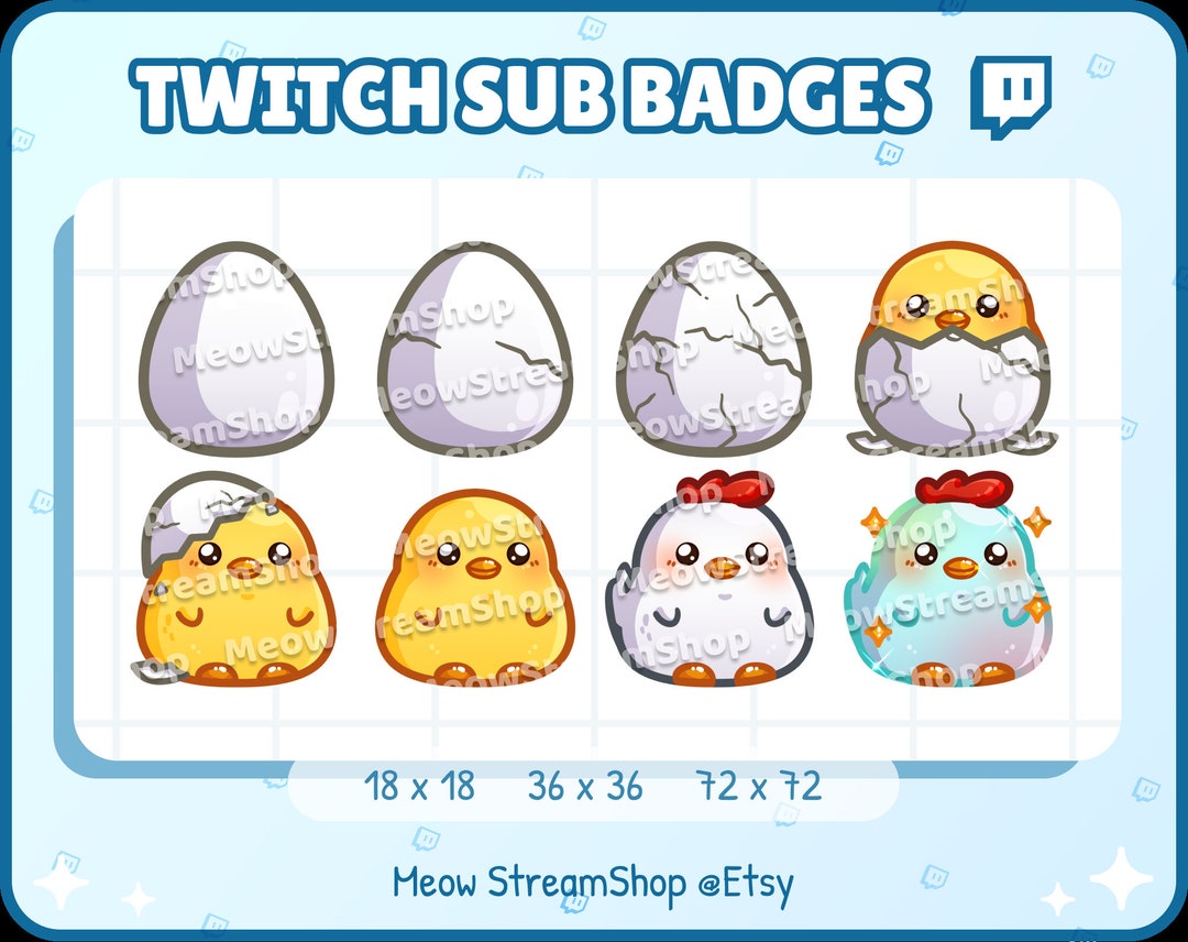 8x Twitch Sub, Bit Badges - Kawaii Chick Egg Hatch, Chicken Egg - Sub ...