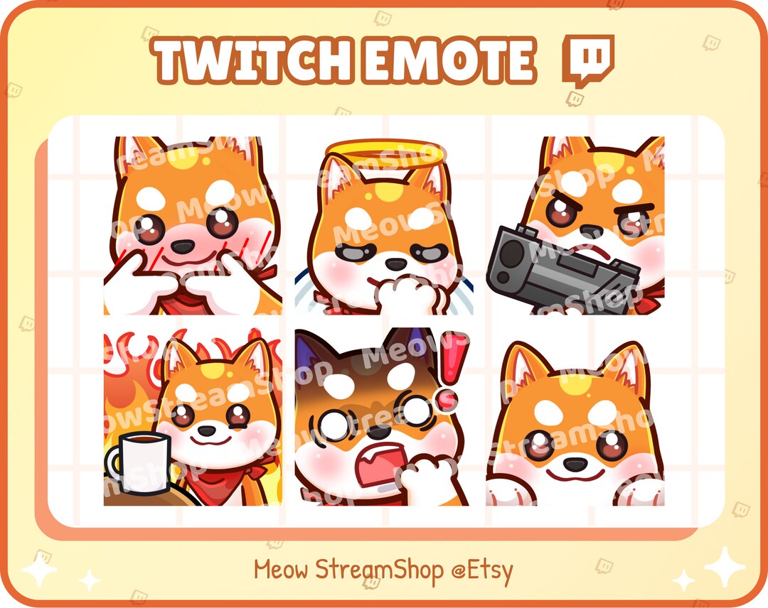 Twitch Emote / Cute Shiba Inu Emotes Pack #4 (shy, Pray, Gun, This is ...