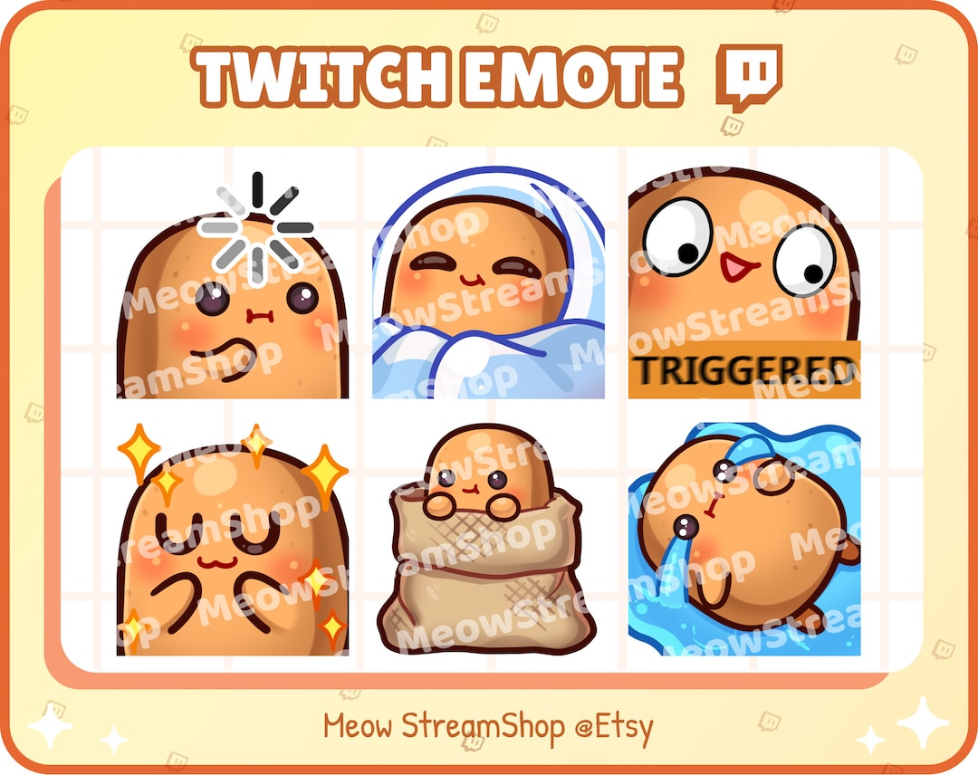 Twitch Emote / Cute Potato Emotes Pack #4 (buffering, Comfy, Triggered ...