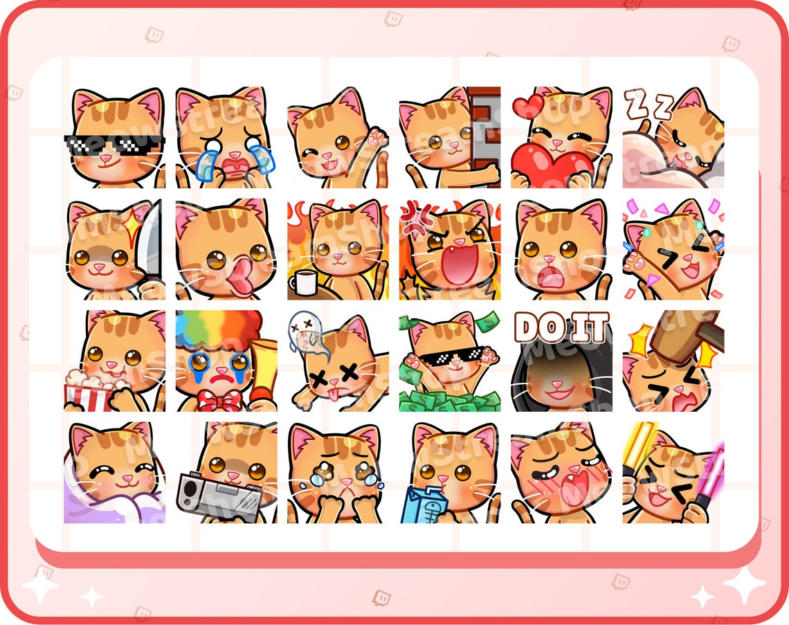 Twitch Emote / Cute Orange Cat Mega Pack #1 Emotes (24 Emotes Ready to ...