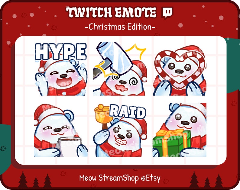 Twitch Emote Cute Polar Bear Santa Emotes Pack 1 Hype Etsy