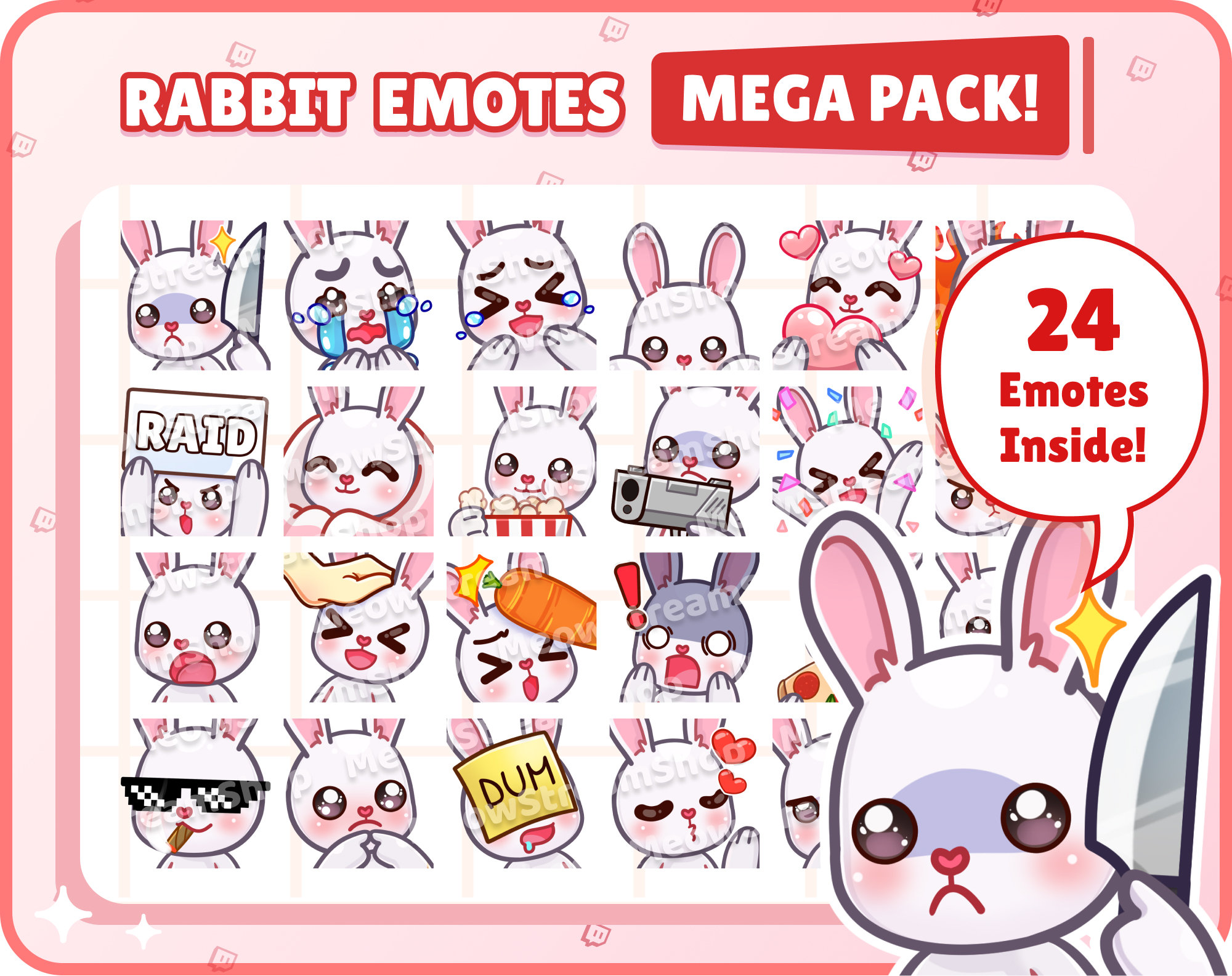 Twitch Emote / Cute Rabbit Mega Pack Emotes 24 Emotes Ready - Etsy