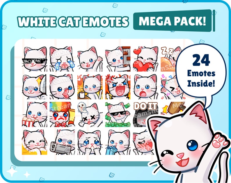Twitch Emote / Cute White Cat Mega Pack 1 Emotes 24 Emotes - Etsy
