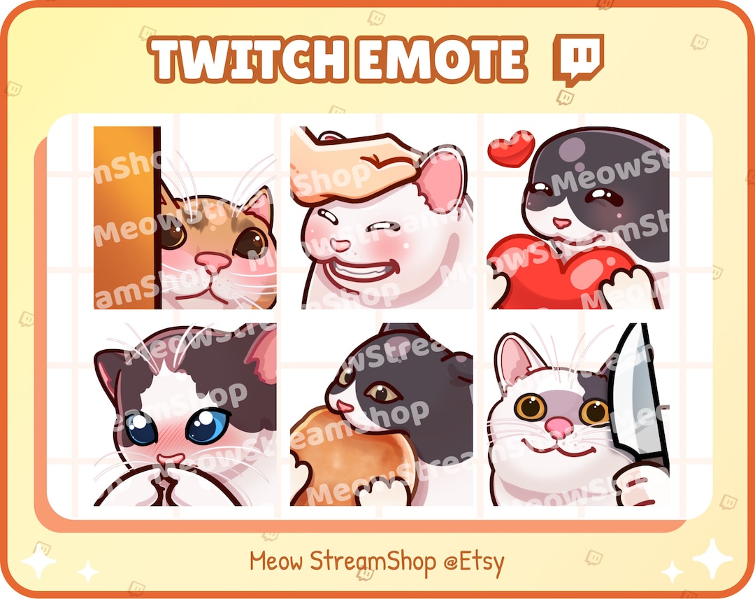 Twitch Emote / Cute Meme Cat Emotes Pack #4 (lurk, Pat, Heart, Shy, Eat ...