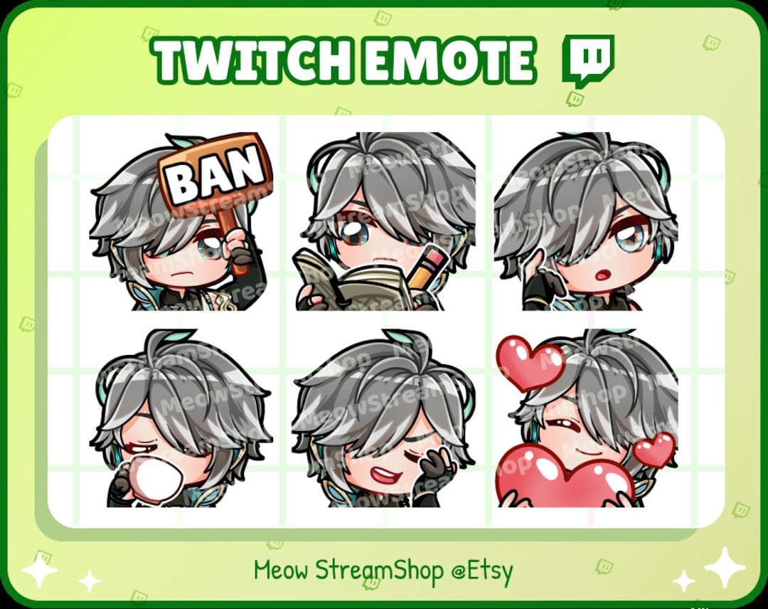 Twitch Emote / Alhaitham Emotes Pack #1 (ban, Note, Think, Sip ...