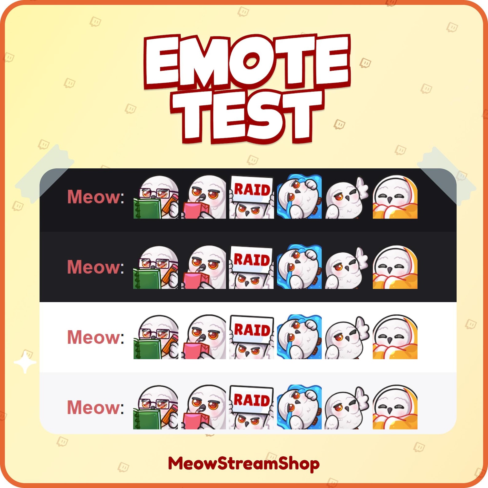 Twitch Emote / Cute Owl Emotes Pack #2 (note, Sip, Raid, Cry, Hi, Comfy ...