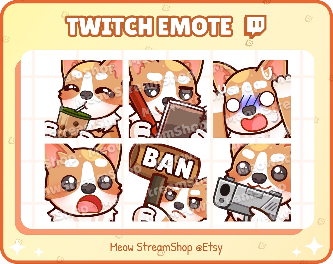 Twitch Emote / Cute Corgi Emotes Pack #5 (sip Boba, Take Note, Panic ...