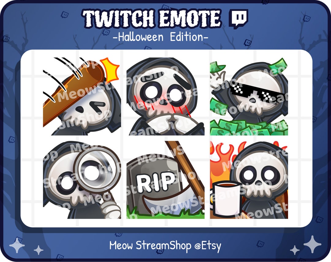 Twitch Emote / Cute Grim Reaper Emotes Pack 3 bonk, Shy, Money, SUS ...