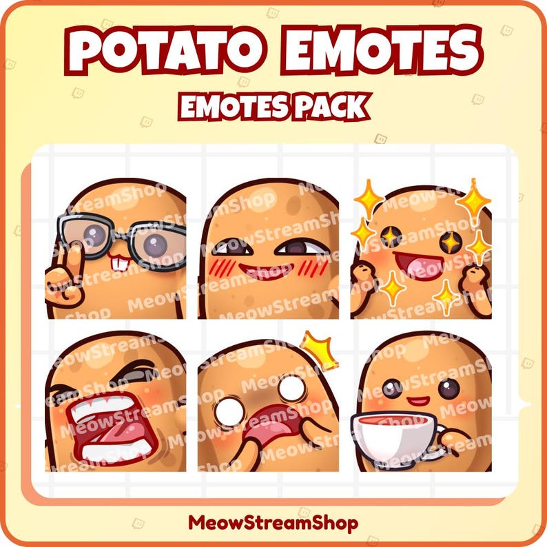 Twitch Emote / Cute Potato Pack #13 (nerd, Anya Smug, Excited, Let's Go ...