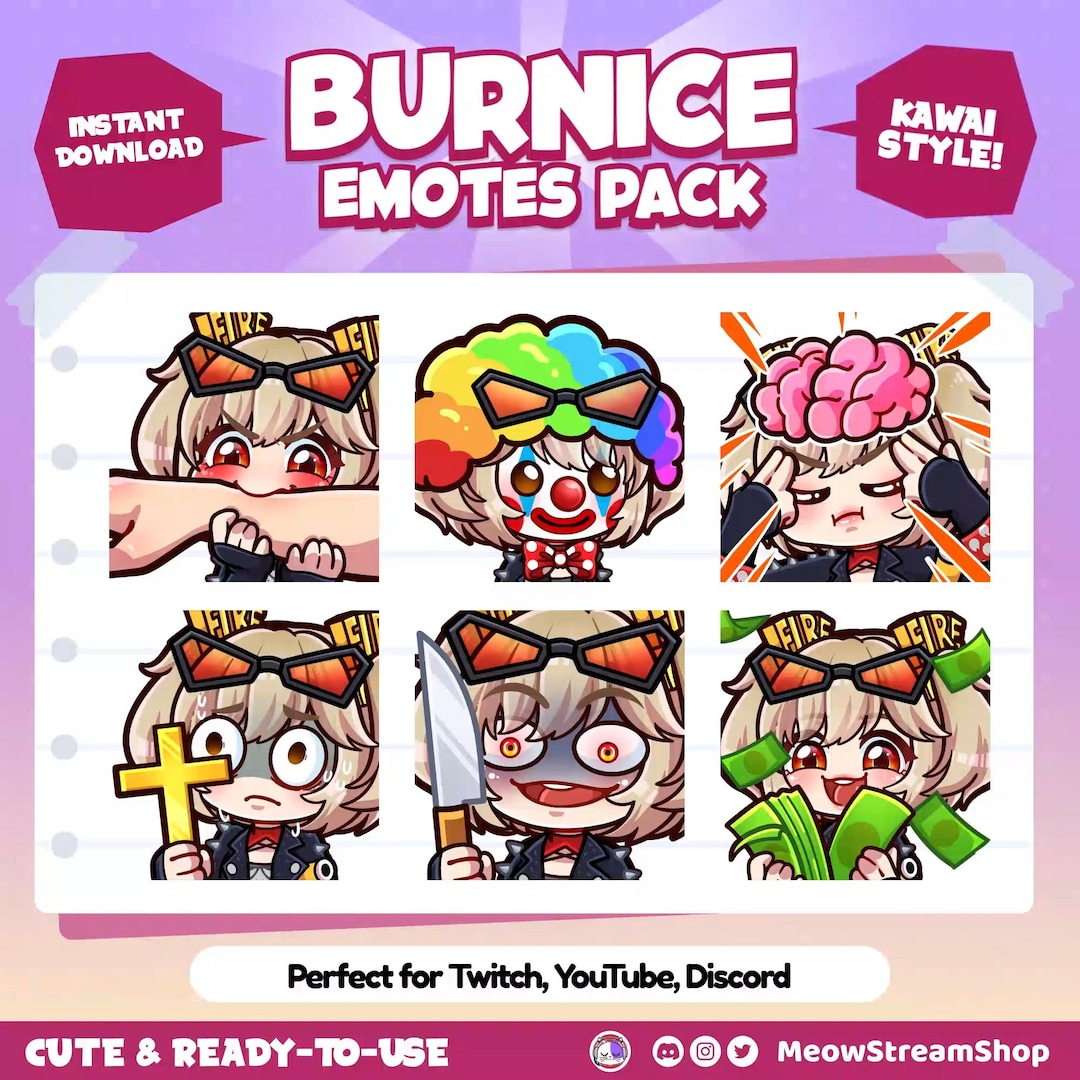 Twitch Emotes / Burnice Emotes Pack #2 (bite, Clown, Big Brain, Knife ...